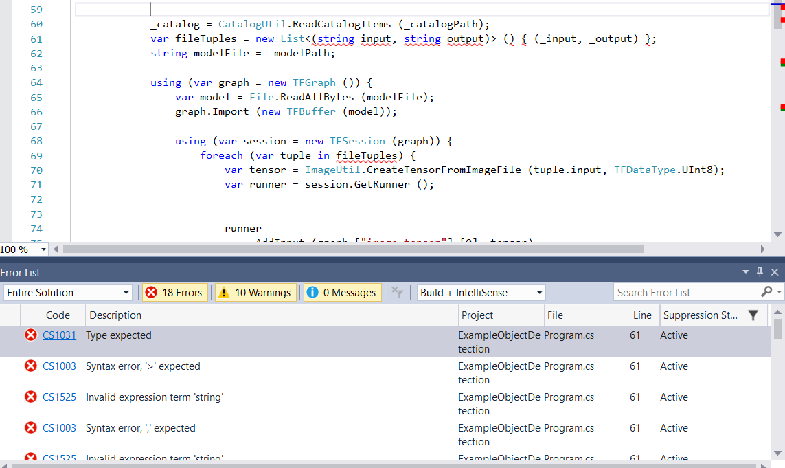[Object Detection Example]Example project not compiling on Visual Studio 2015 .NET 4.6.1 Windows ...