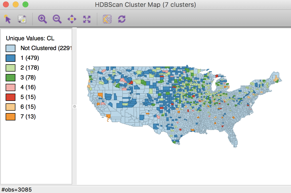 Differential Local Moran's I ESDA tool menu colored a grey & Clusters ...