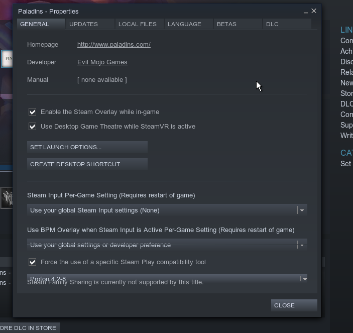 "force use proton version" text goes under the "steam family sharing not supported" warning ...