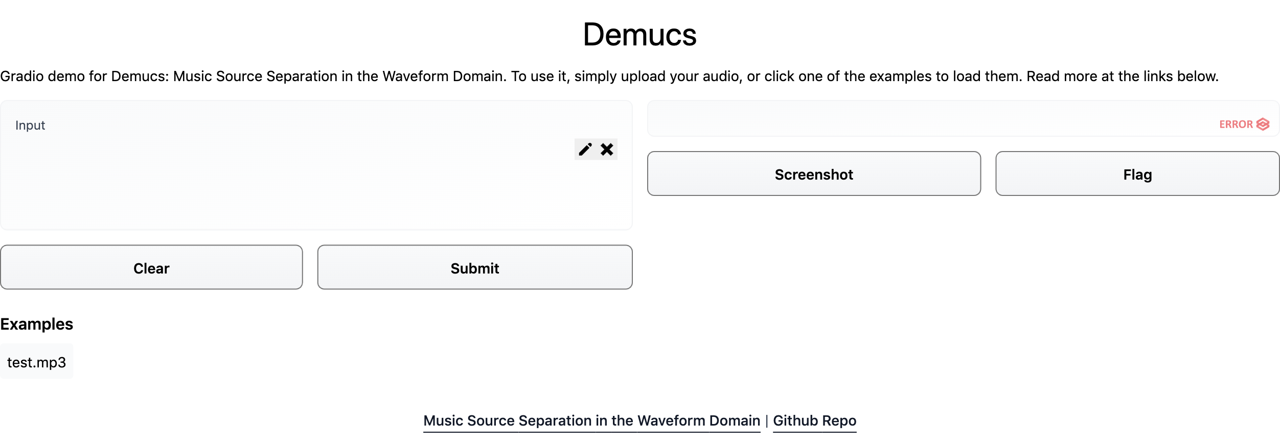 Gradio Demo Gives Error Doesnt Work Anymore · Issue 274 · Facebookresearchdemucs · Github