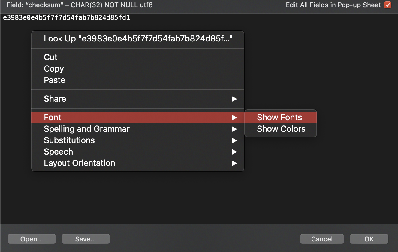 Font of the Pop-up editor sheet should default to MySQL content font · Issue #316 · Sequel-Ace ...
