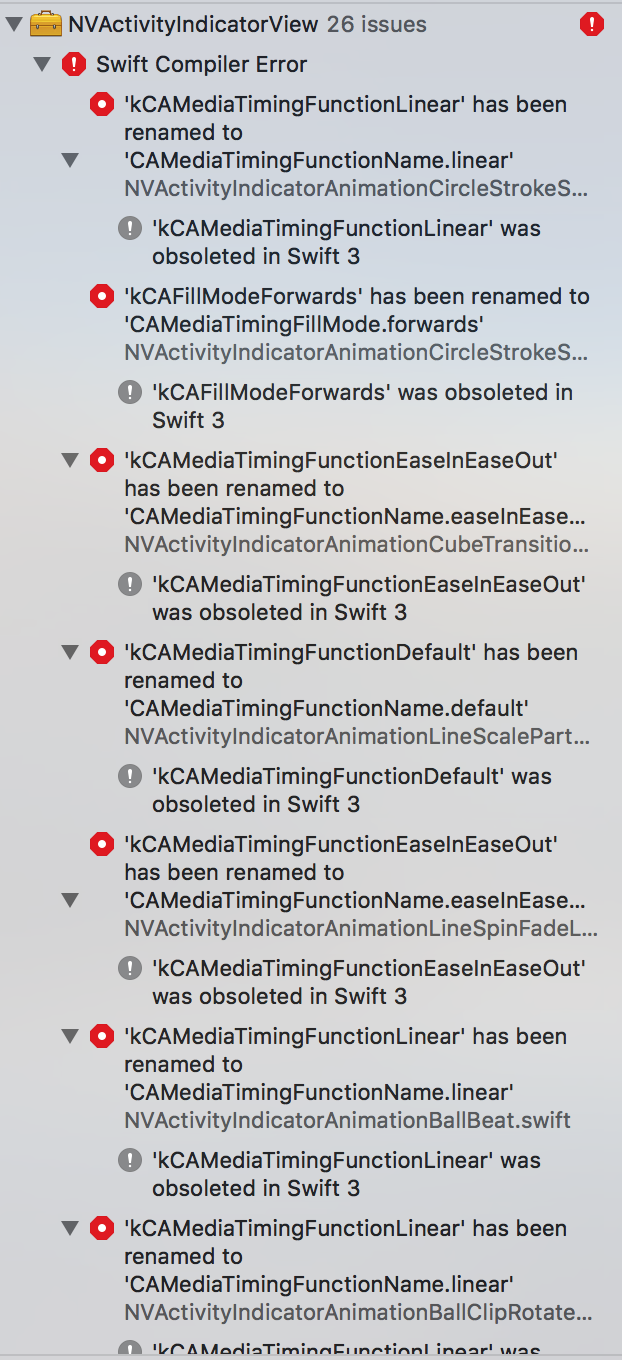 Outdated version compile errors · Issue #236 · ninjaprox/NVActivityIndicatorView · GitHub