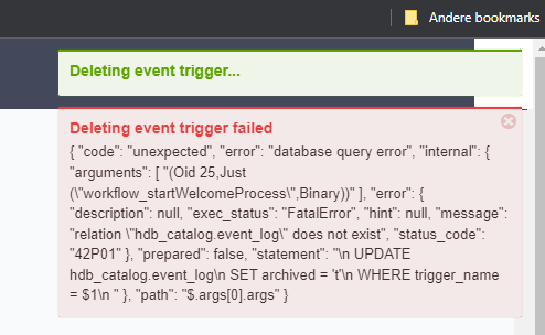 Deleting event trigger failed · Issue #9119 · hasura/graphql-engine · GitHub