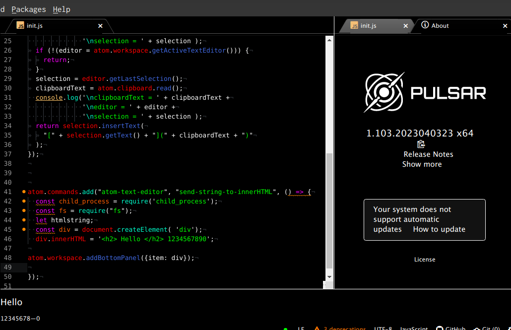 Pulsar innerHTML renders 9 as dash in pulsar panel. · Issue #475 · pulsar-edit/pulsar · GitHub