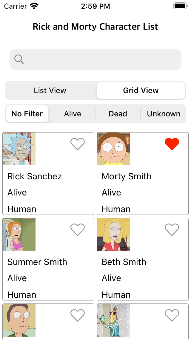 GitHub - ArdOnat/RickandMortyApp: An iOS application that allows to search across Rick and Morty ...