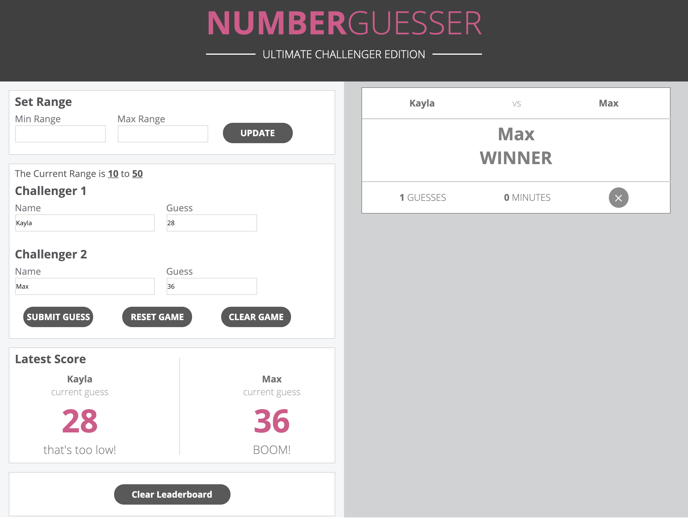 GitHub - KaylaLawson/Number-Guesser-1901: Max and Kayla