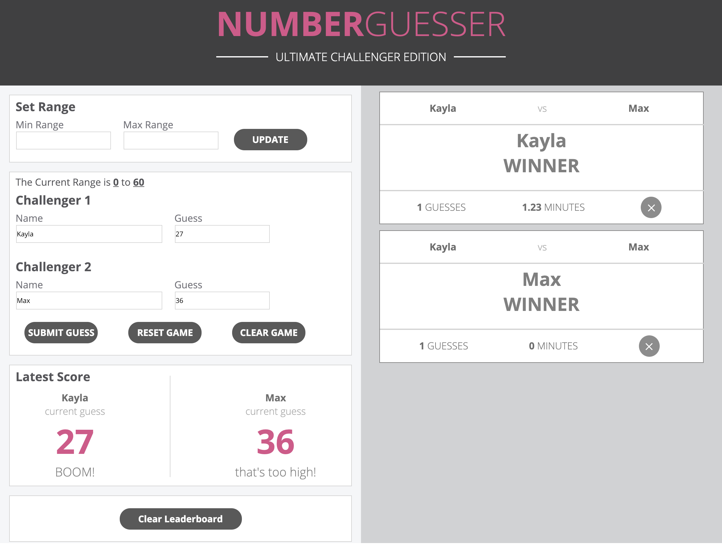 GitHub - KaylaLawson/Number-Guesser-1901: Max and Kayla
