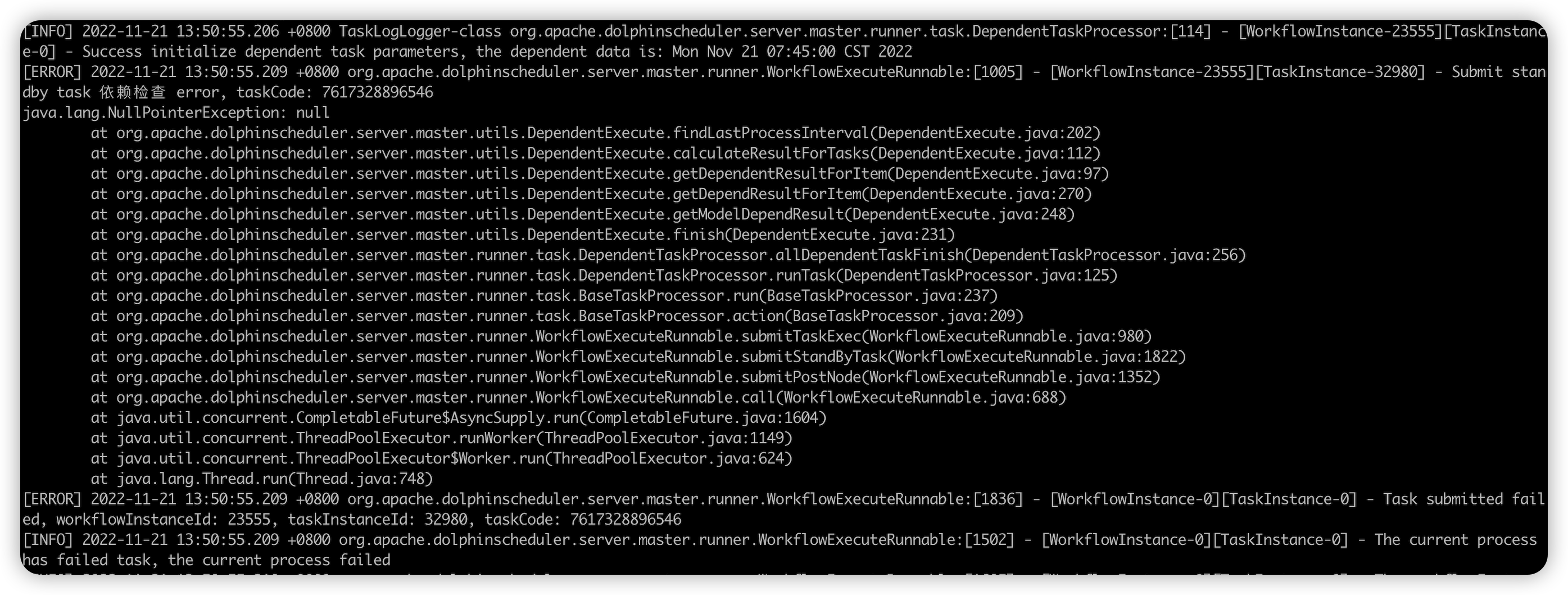 Bug Master Dependent Task Node Null Pointer Exception · Issue 12963 · Apache
