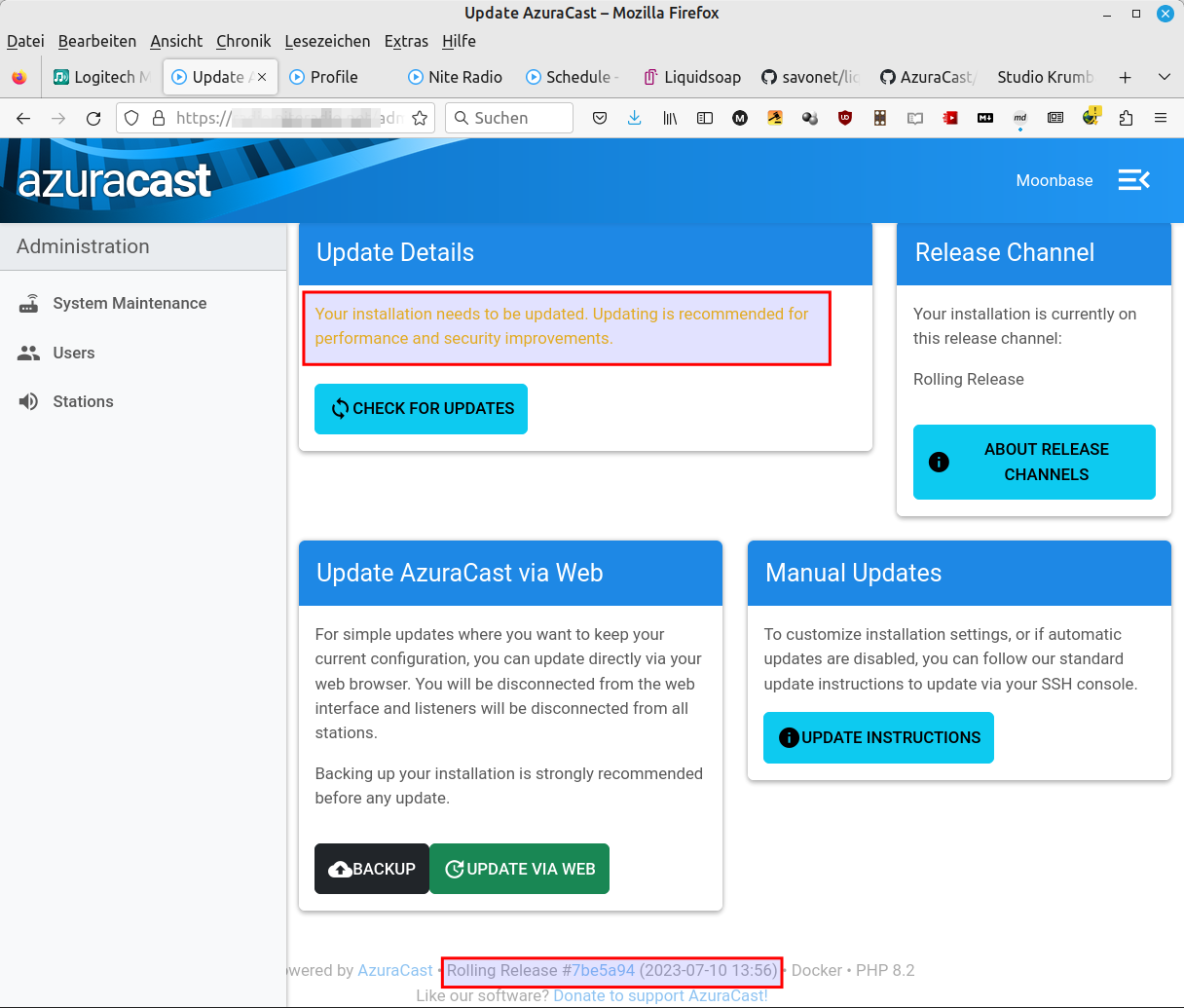 Rolling 0a46ef2 Update Needed When There Is None · Issue 6413 · Azuracast Azuracast · Github