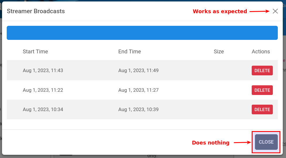 Rolling #9289d63: Close button on Streamer Broadcasts page doesn’t work · Issue #6469 ...