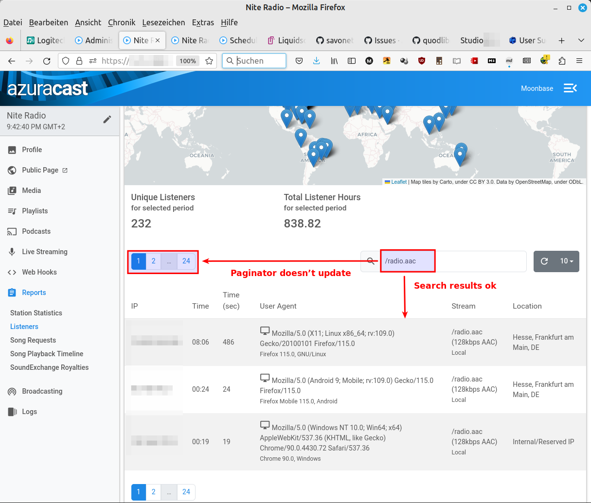 RR #8b8836a: Listener History: Paginator doesn’t update when searching · Issue #6506 · AzuraCast ...