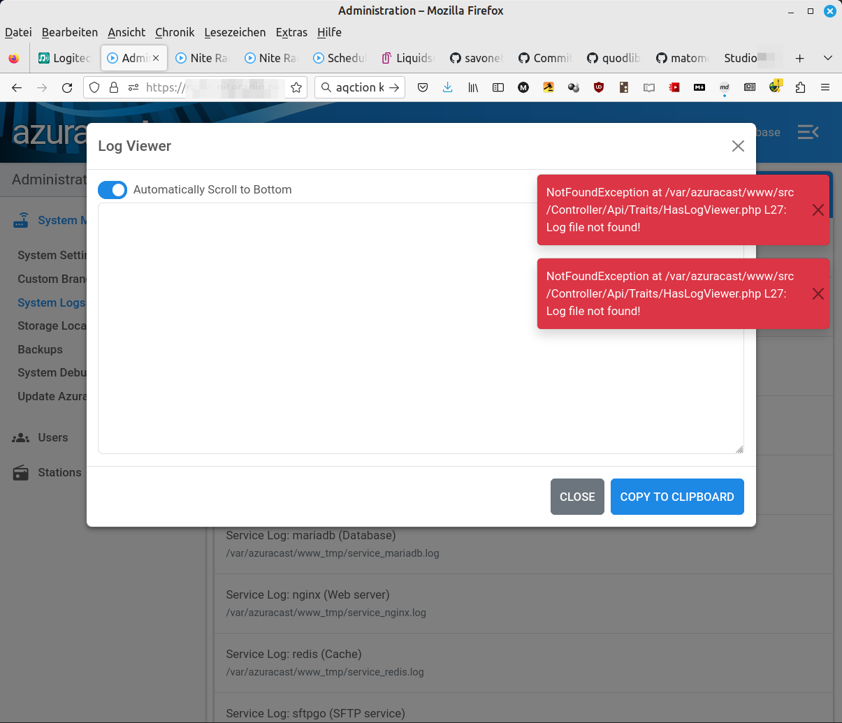 RR #f994922: Admin: AzuraCast Synchronized Task Log not found · Issue #6560 · AzuraCast ...