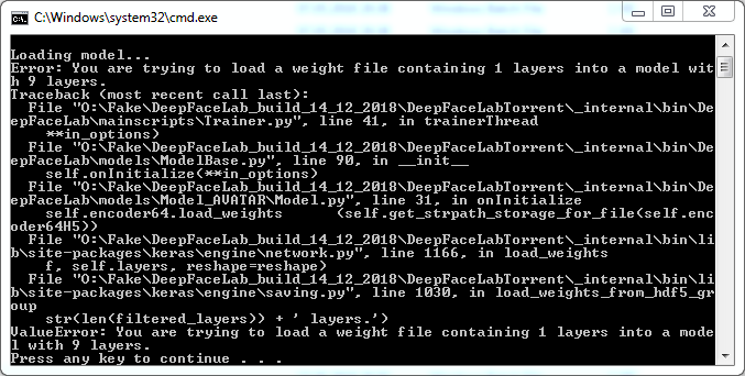 Error when trying to continue training avatar · Issue #73 · iperov/DeepFaceLab · GitHub