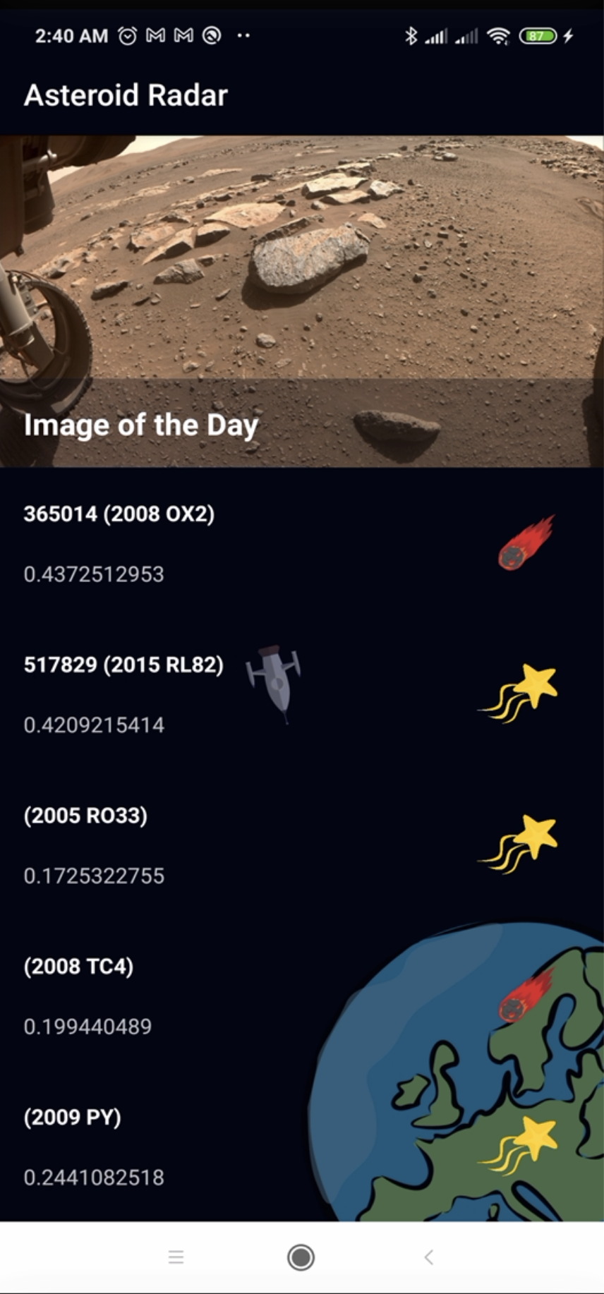GitHub - luismikg/AsteroidRadar: App illustrating a "Asteroid Radar", done as part of Udacity's ...