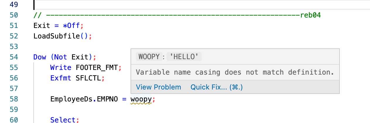Constants being ignored by `IncorrectVariableCasing` · Issue #108 · codefori/vscode-rpgle · GitHub