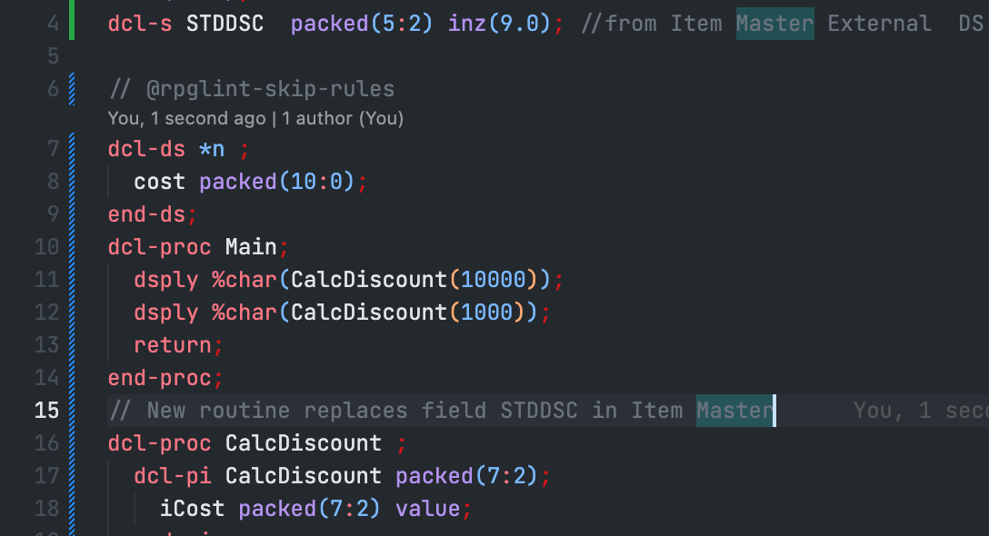 Linter Directive: "// @rpglint-skip" failure · Issue #91 · codefori/vscode-rpgle · GitHub