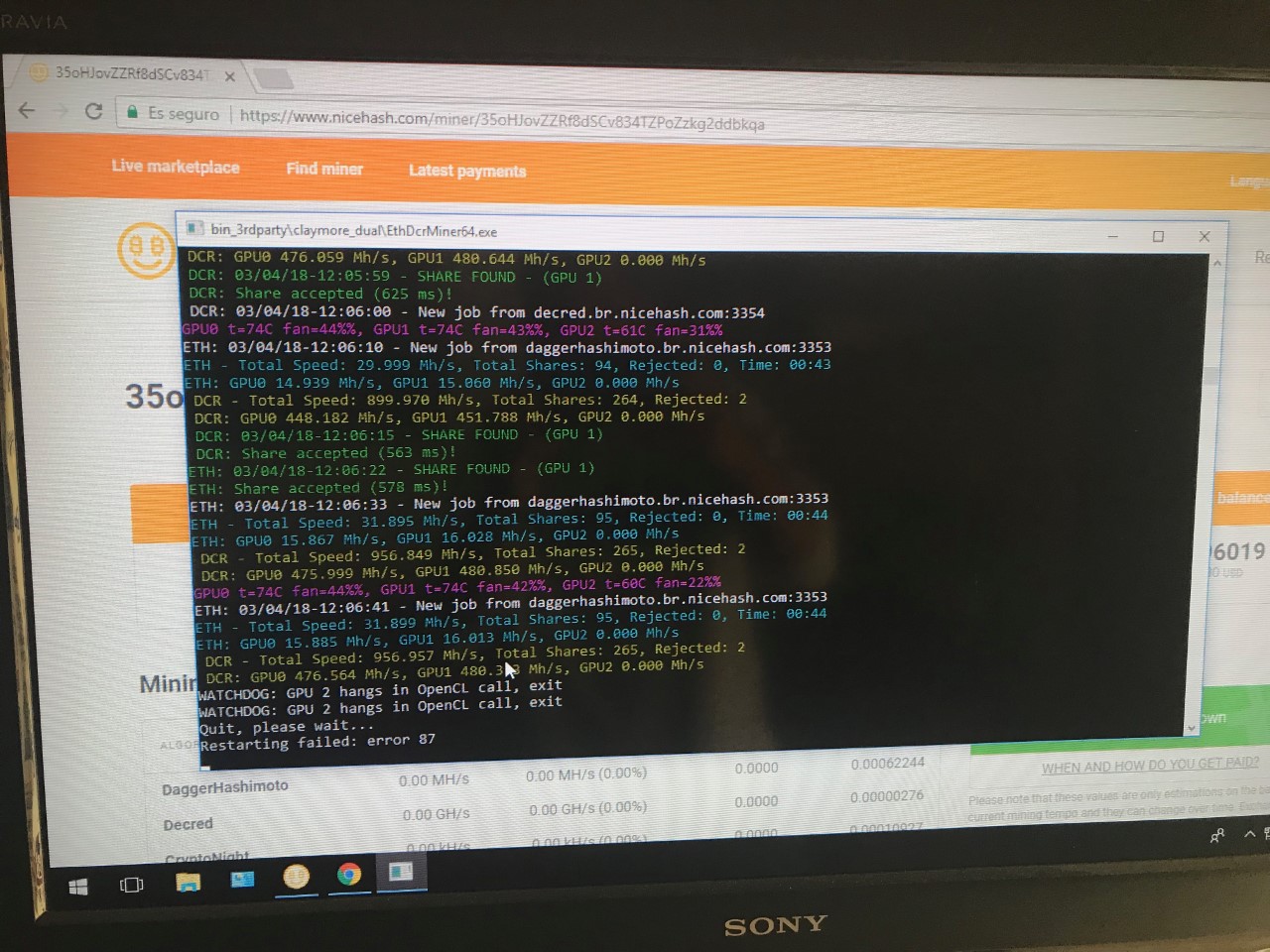 RESTARTING FALLED: ERROR 87 · Issue #1065 · nicehash/NiceHashMiner · GitHub