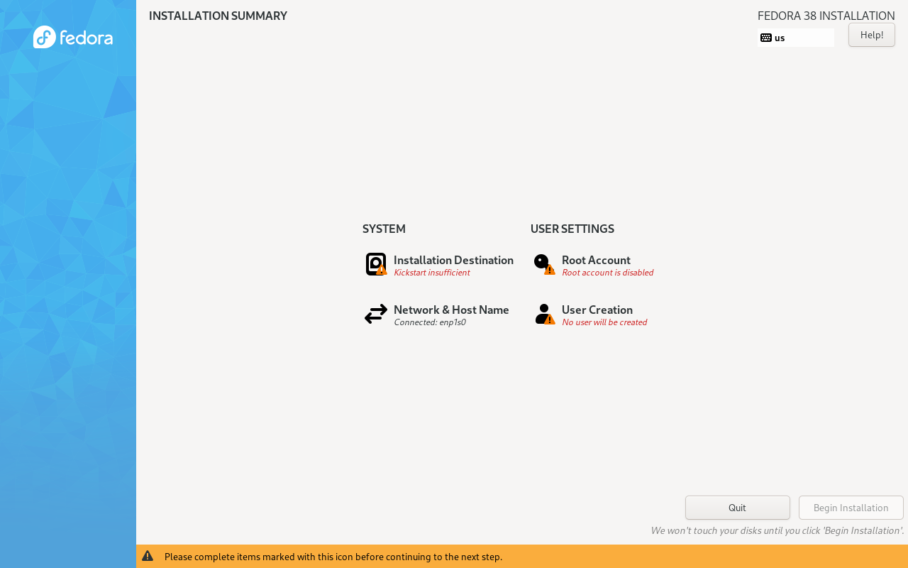 Fedora IoT iso only shows "Network" and "Installation Destination" spokes in anaconda · Issue ...