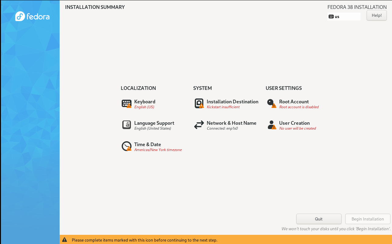 Fedora IoT iso only shows "Network" and "Installation Destination" spokes in anaconda · Issue ...