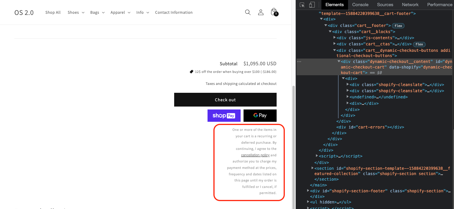 Styling of disclaimer in cart when adding products with recurring payment option is inconsistent ...