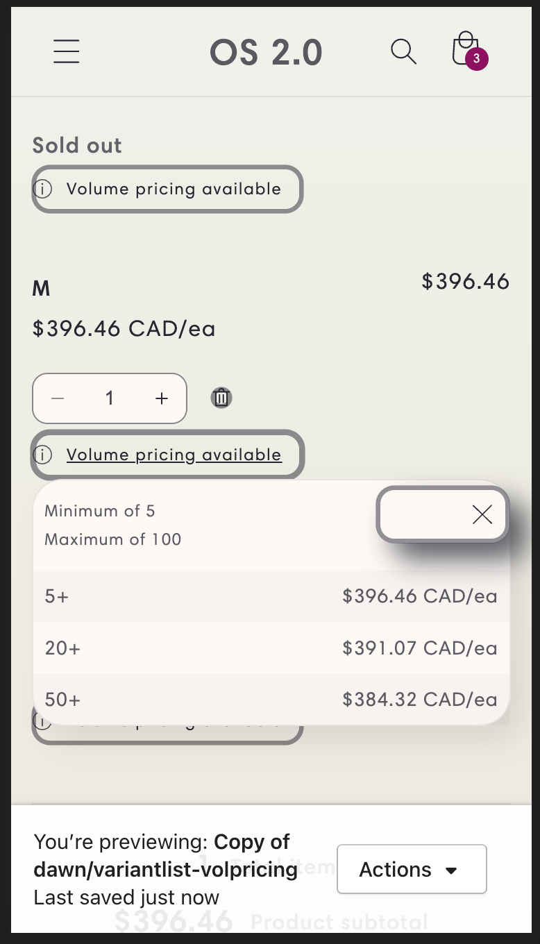Some Of The Volume Pricing Popover Buttons Should Not Inherit Global Button Border Styles