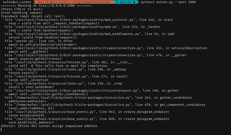 Cannot use requested address on server example · Issue #52 · aiortc/aiortc · GitHub