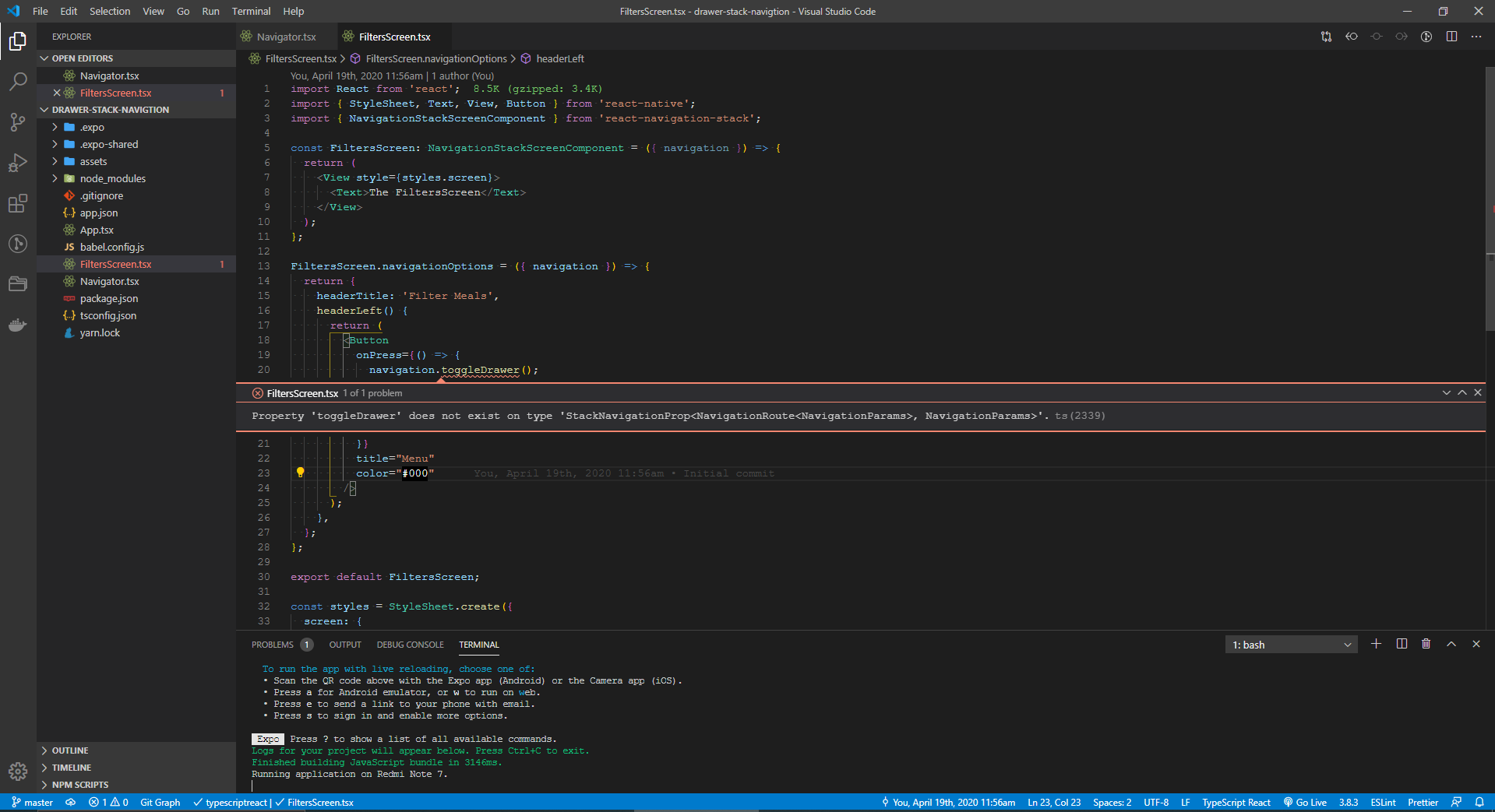 How can I type my stack screen component to use toggleDrawer? · Issue #8070 · react-navigation ...
