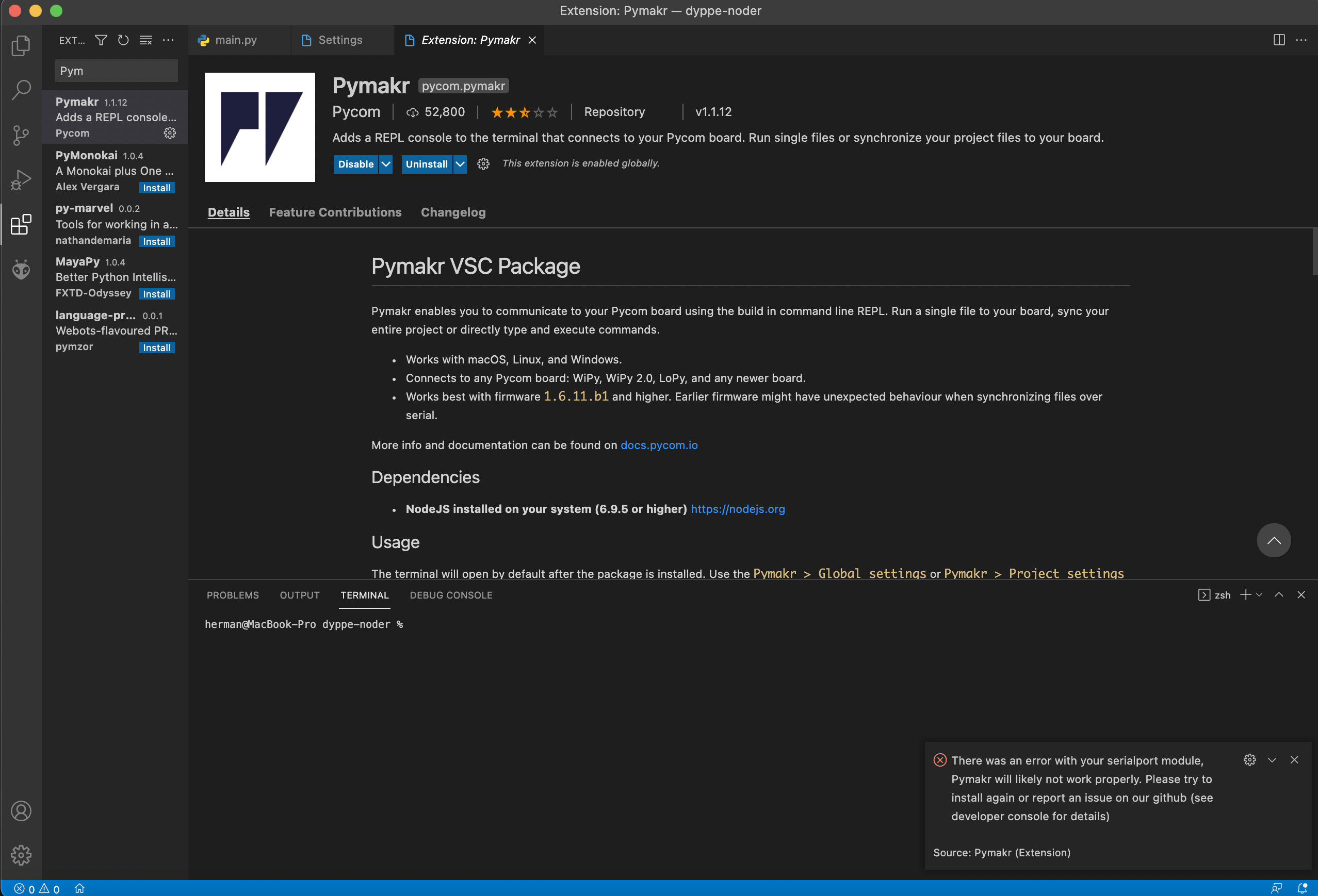 Error With Serialport Module On Apple M1 · Issue 139 · Pycom Pymakr Vsc · Github