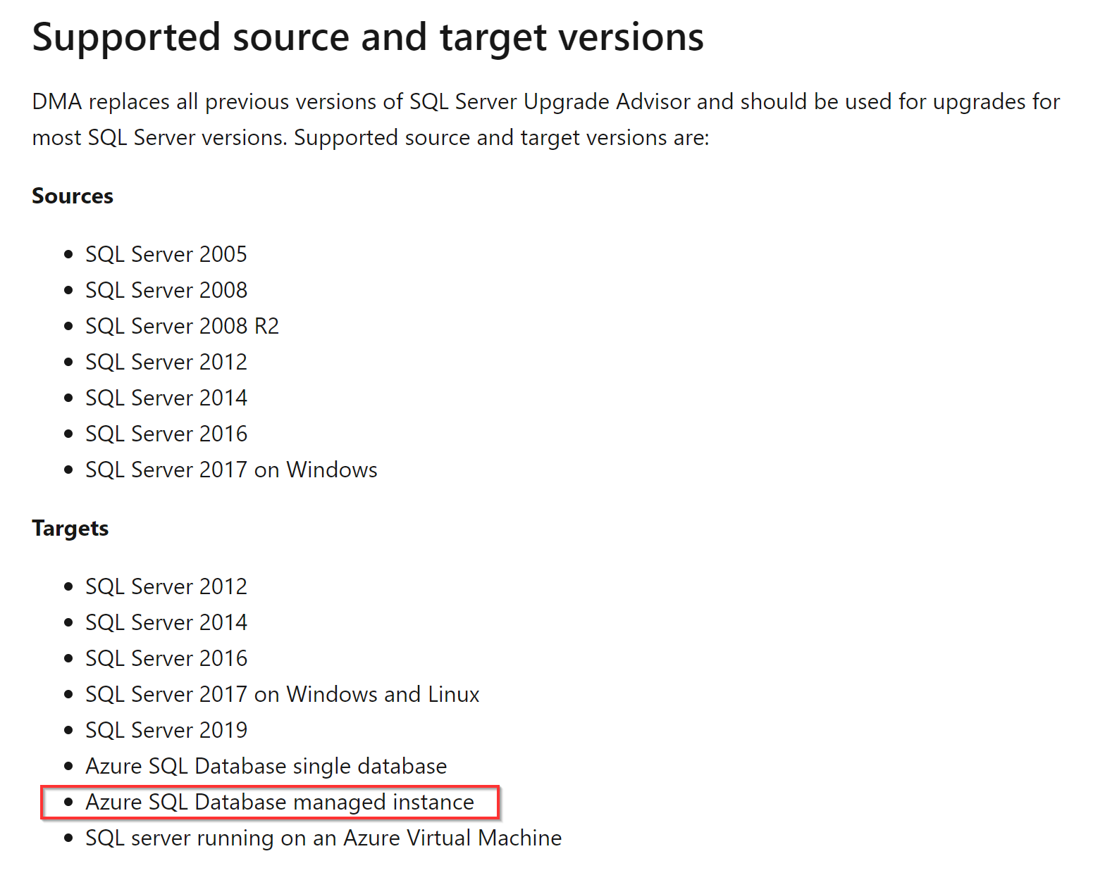 Database Migration Assistant doesn't support Managed Instance as a destination - Is this ...