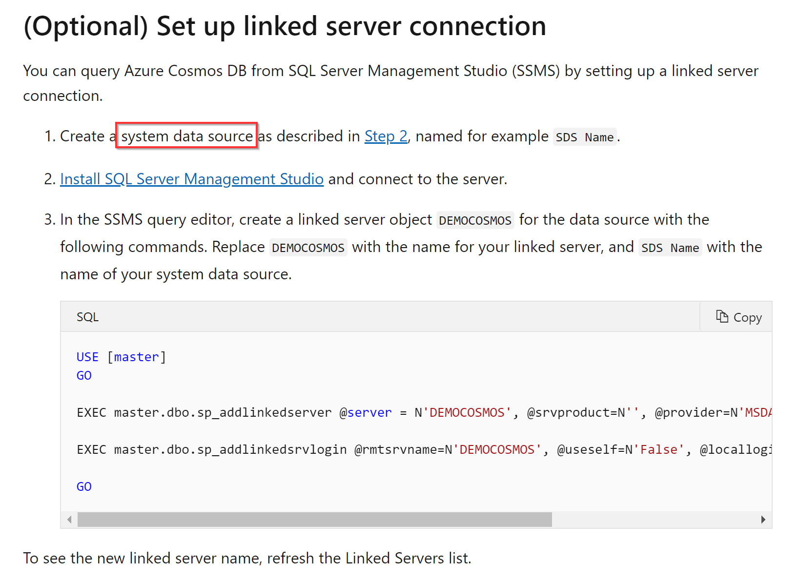 SQL Server | Linked Server · Issue #50745 · MicrosoftDocs/azure-docs · GitHub