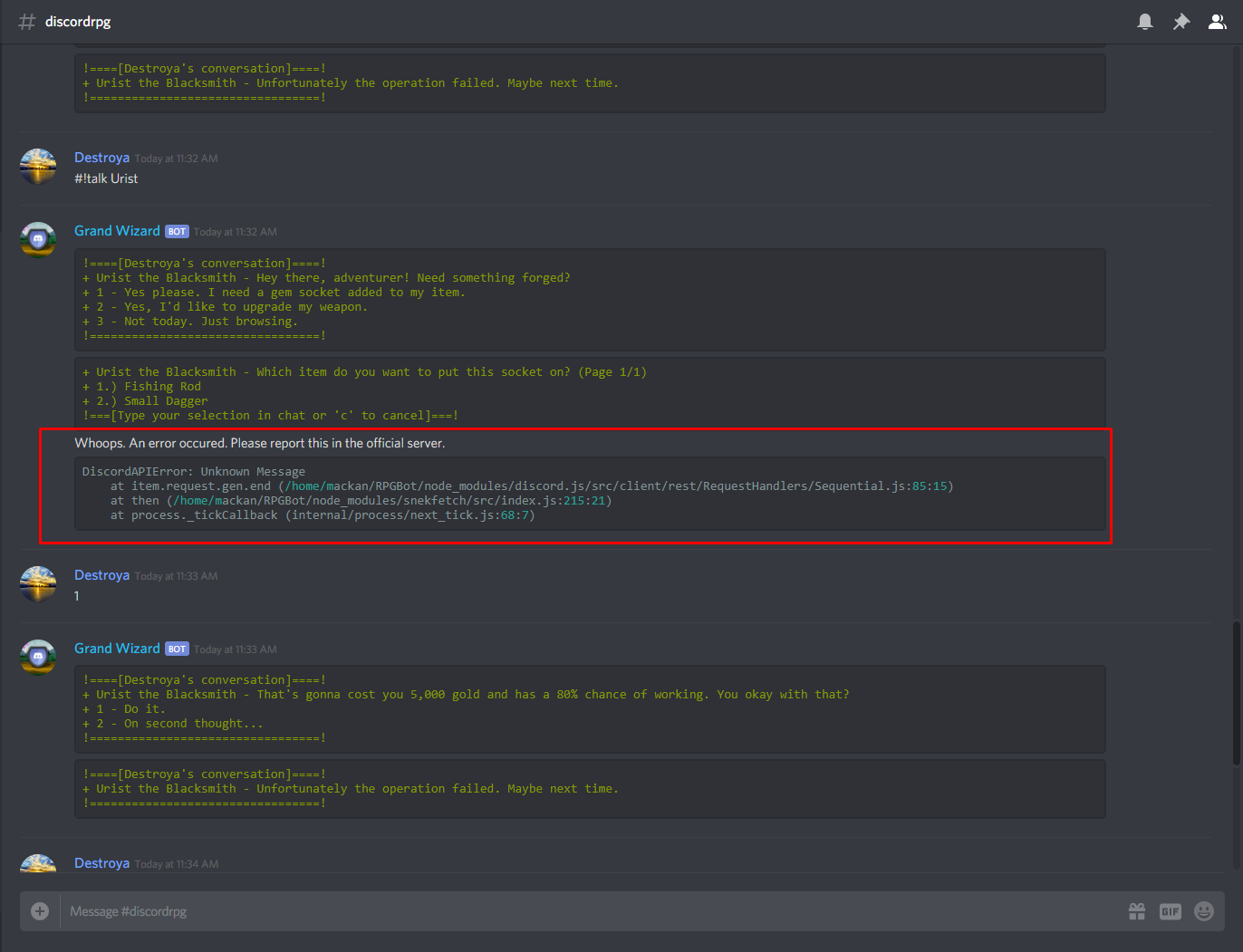 Blacksmith Discordapierror Unknown Message · Issue 847 · Discorddungeonsbugs · Github 