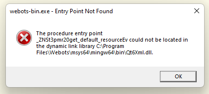 Build R2023a and all Nightly Build 2023: WeBots doesn't start (dll files were not found on ...