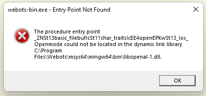Build R2023a and all Nightly Build 2023: WeBots doesn't start (dll files were not found on ...