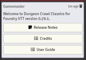 Add a link to the user guide from the welcome chat card. · Issue #286 · foundryvtt-dcc/dcc · GitHub