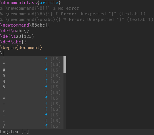 Wrong suggestions/errors when using non-standard/Unicode (`[^a-zA-Z]`) macro names · Issue #864 ...