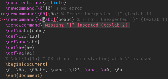 Wrong suggestions/errors when using non-standard/Unicode (`[^a-zA-Z]`) macro names · Issue #864 ...