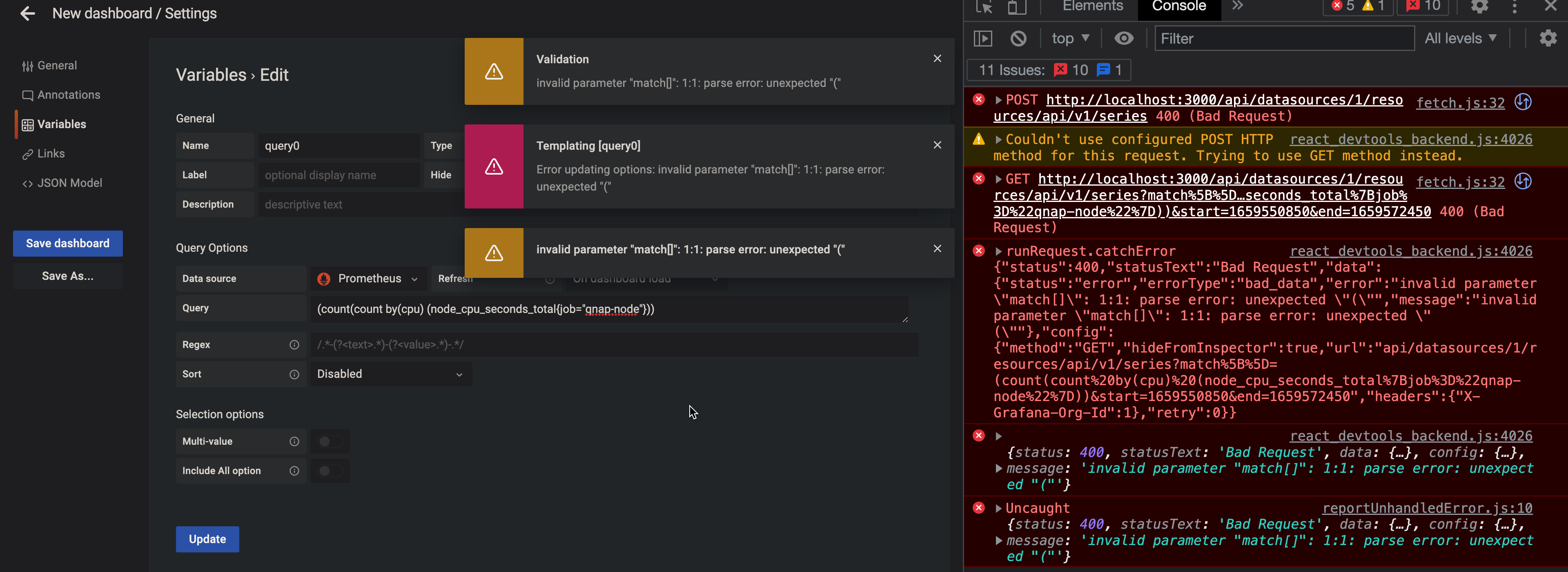 Parse error on dashboard variable query · Issue #53248 · grafana ...