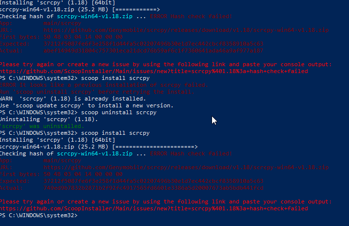 scrcpy@1.18: hash check failed: actual value did not match expected value · Issue #2347 ...