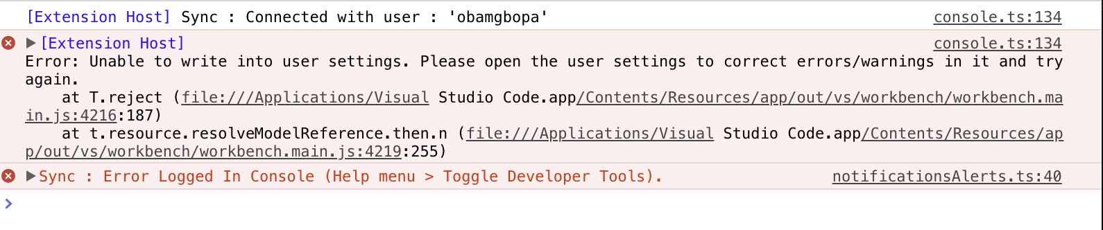 Update/Uploading setting Sync: Error logged in console · Issue #857 · shanalikhan/code-settings ...
