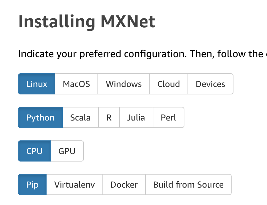 MXNet.io website install guide does not have a c++ section · Issue #10212 · apache/mxnet · GitHub