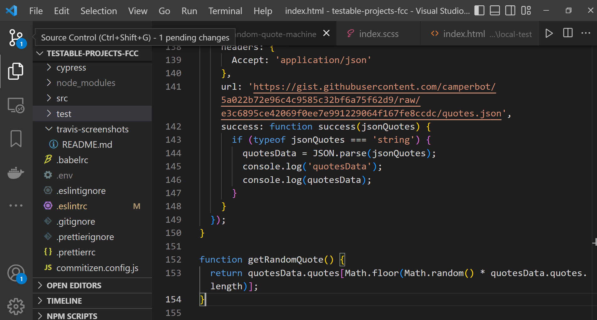 Users can create a Random Quote Machine that passes all tests but the ...