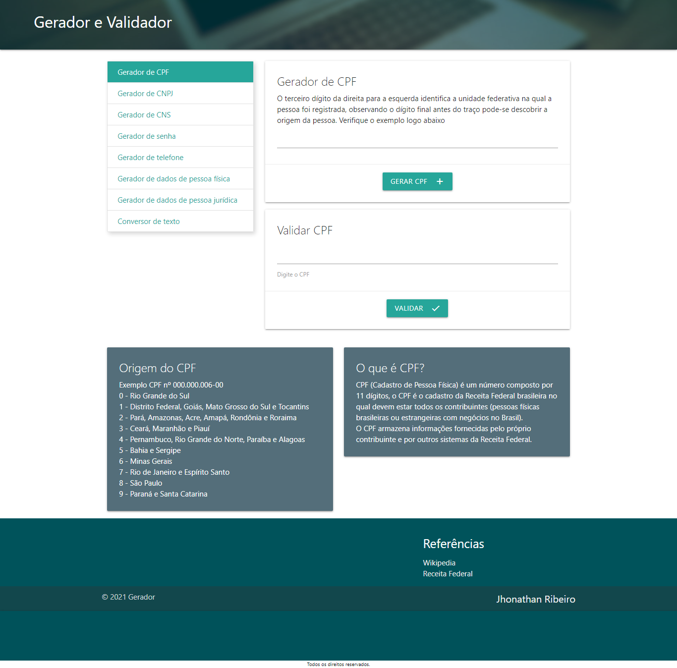 GitHub - JhonathanRibeiro/gerador-de-documentos: Gerador de CPF CNPJ e outros documentos válidos
