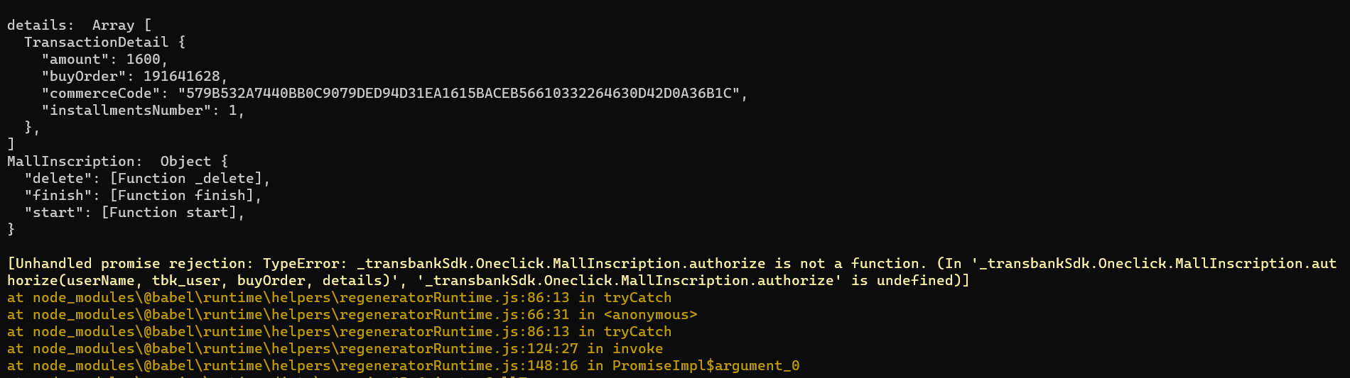 Oneclick.MallInscription.authorize' is undefined · Issue #68 · TransbankDevelopers/transbank-sdk ...