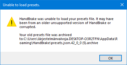 Unable to load presets. · Issue #2588 · HandBrake/HandBrake · GitHub