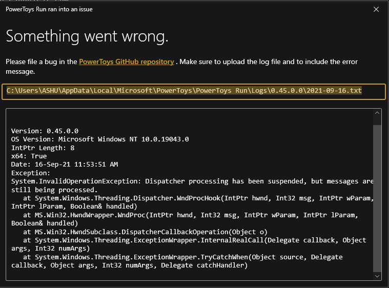 PowerToys Run Crash · Issue #13240 · microsoft/PowerToys · GitHub