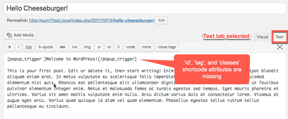 Popup Trigger Shortcode does not work properly when setting up in a post · Issue #503 ...