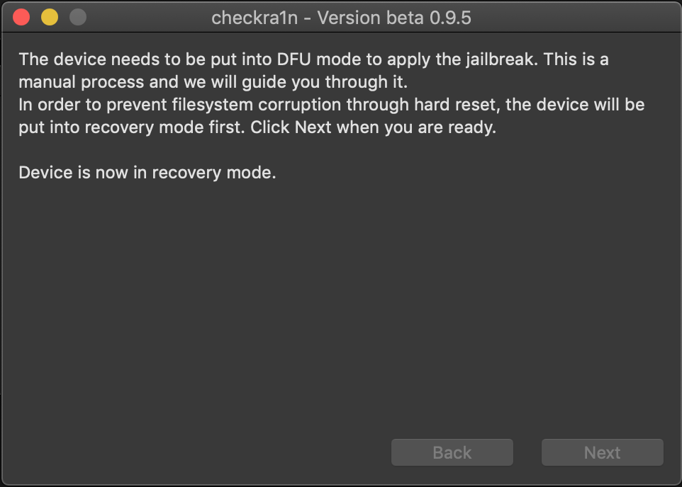 GUI stuck on "device is now in recovery mode" · Issue #462 · checkra1n/BugTracker · GitHub