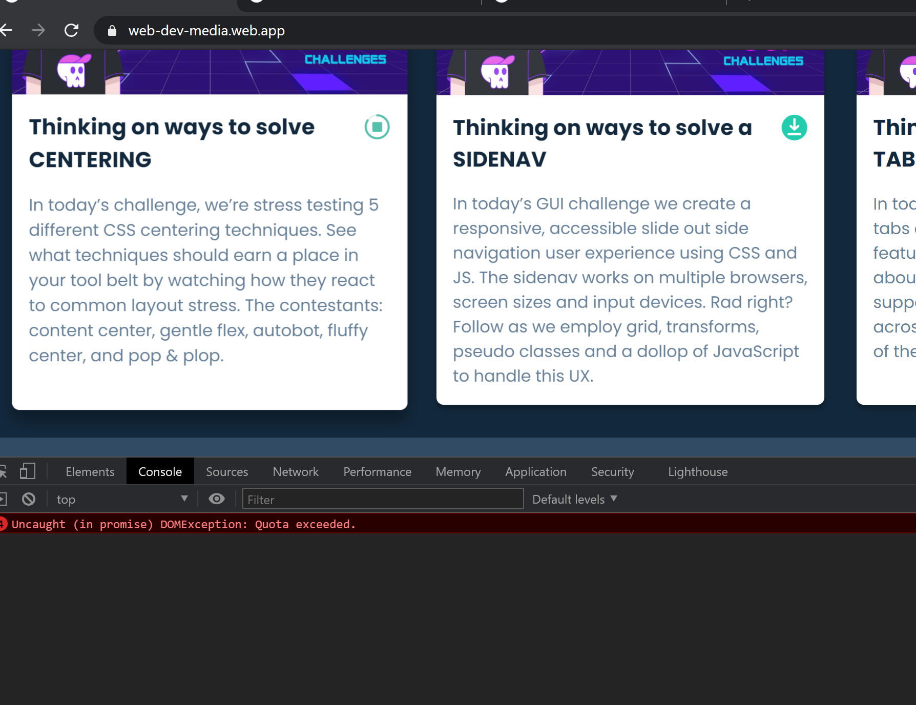 "Uncaught (in promise) DOMException: Quota exceeded" status still allows users to download ...