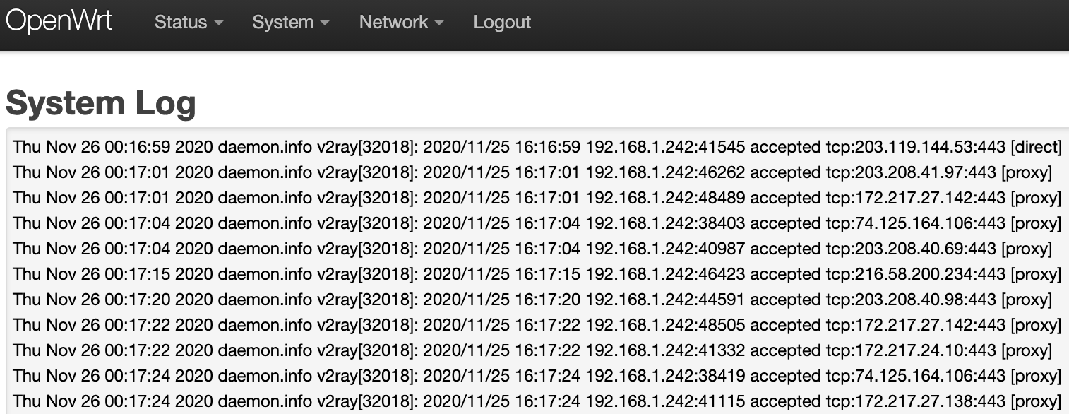 请问如何降低 System Log 中 v2ray 的 log level？ · Issue #114 · kuoruan/openwrt ...
