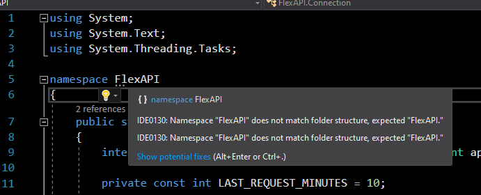 Wrong IDE0130 message "Namespace 'Foo' does not match folder structure, expected 'Foo'" · Issue ...